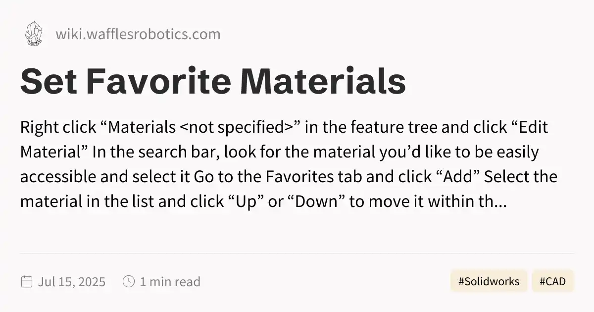 Set Favorite Materials